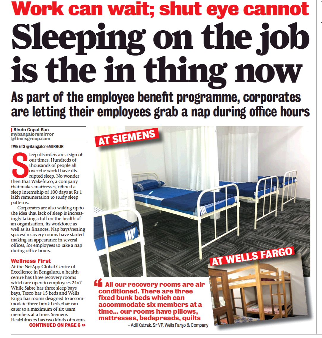 Nap Rooms in Corporates - Bindu Gopal Rao, Freelance Writer & Photographer