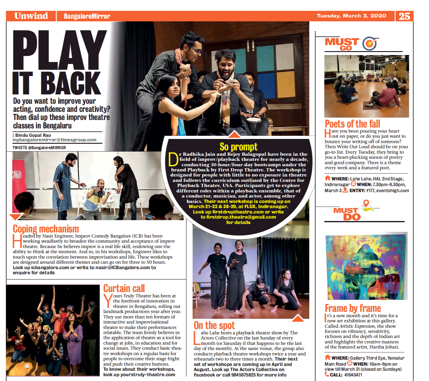 Improvisation theatre or the Improv theatre in Bangalore - Bindu Gopal ...