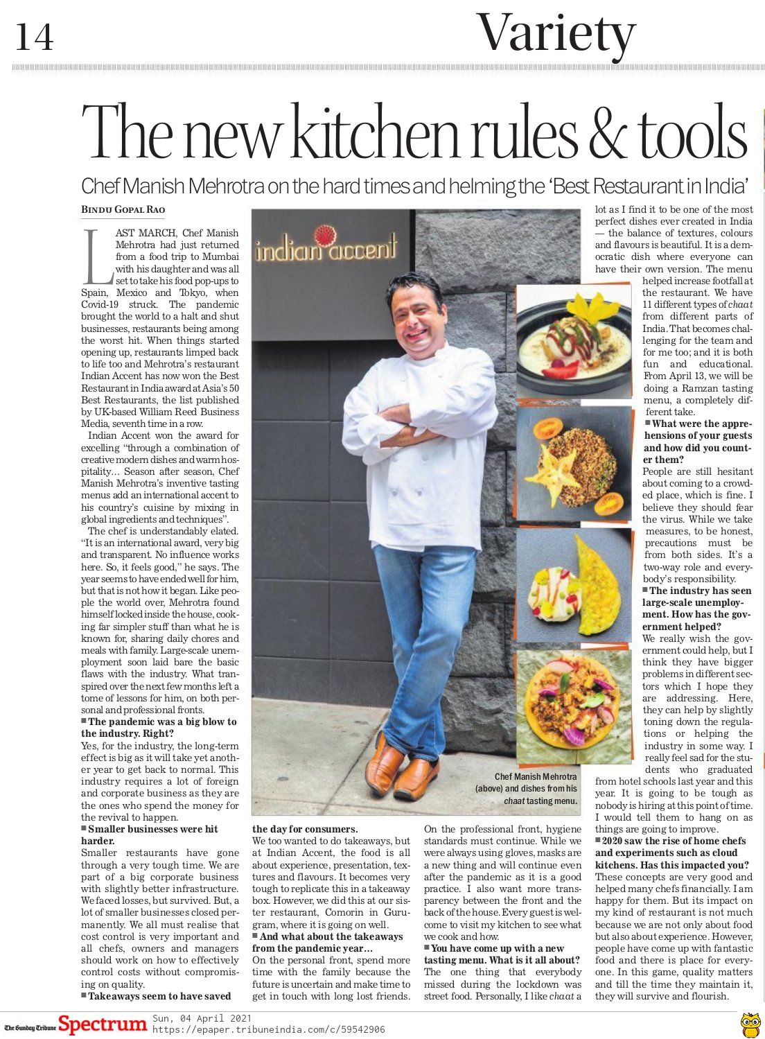 Interview with Chef Manish Mehrotra - Bindu Gopal Rao, Freelance Writer & Photographer